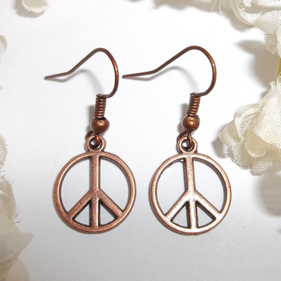 wvluckygirl | Jewelry | Unisex Copper Peace Symbol Sign Earrings Boho ...